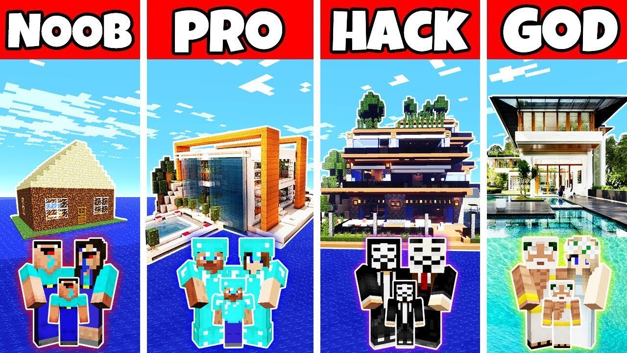 Minecraft: FAMILY MODERN ISLAND HOUSE BUILD CHALLENGE - NOOB vs PRO vs HACKER vs GOD in ...