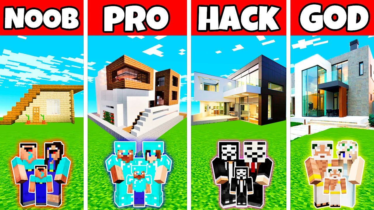 Minecraft: WONDERFUL MODERN MANSION HOUSE BUILD CHALLENGE - NOOB vs PRO vs HACKER vs GOD ...