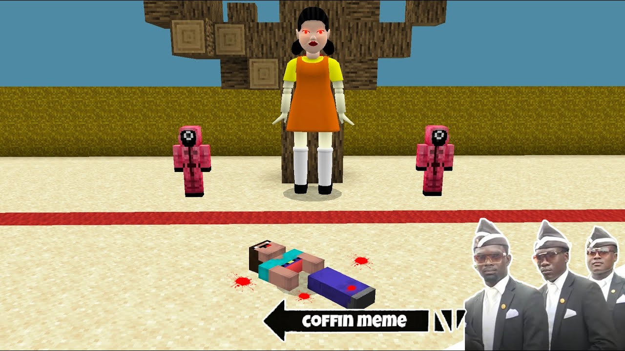 Squid Game Scary Doll in Minecraft - Coffin Meme - Minecraft videos