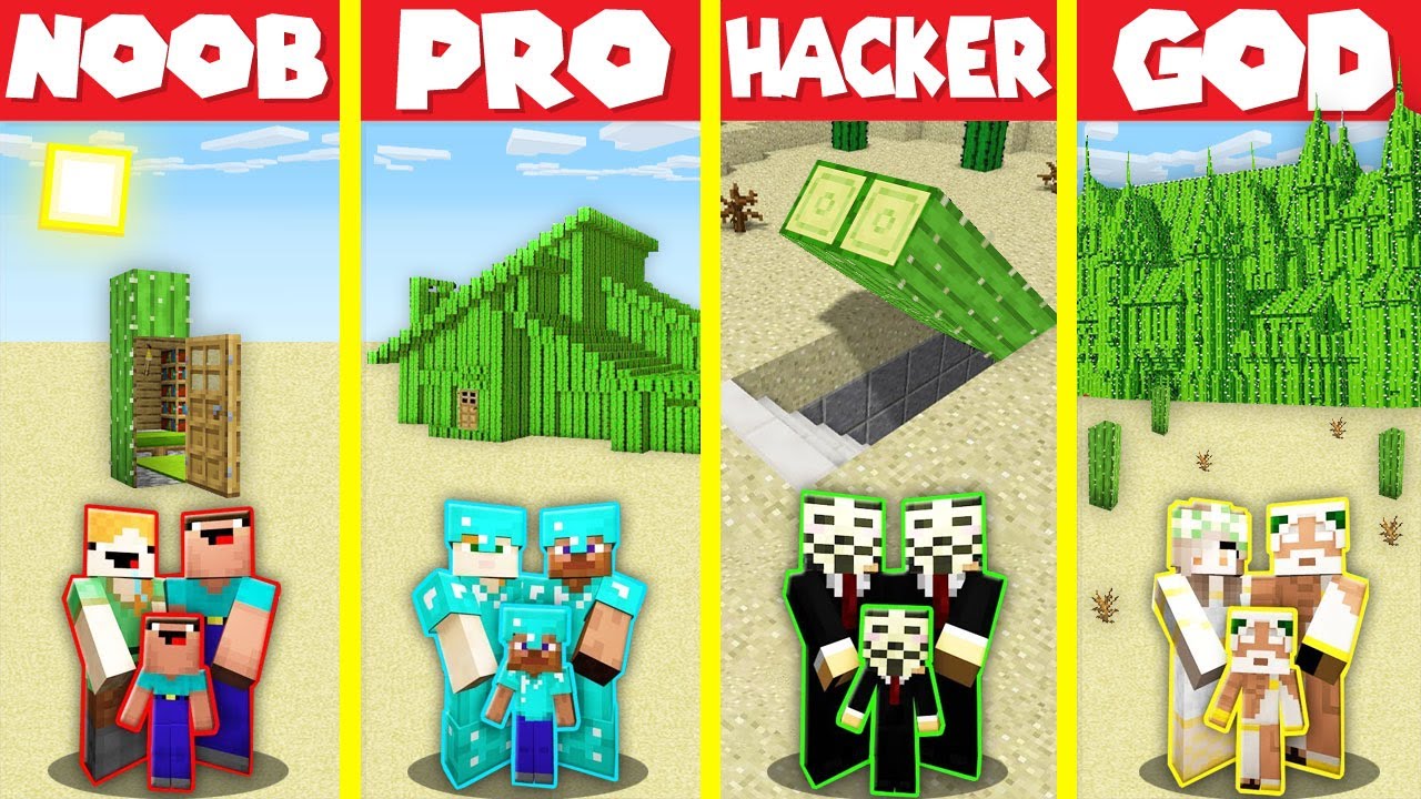 Minecraft Battle: CACTUS BLOCK BASE HOUSE BUILD CHALLENGE - NOOB vs PRO vs HACKER vs GOD ...