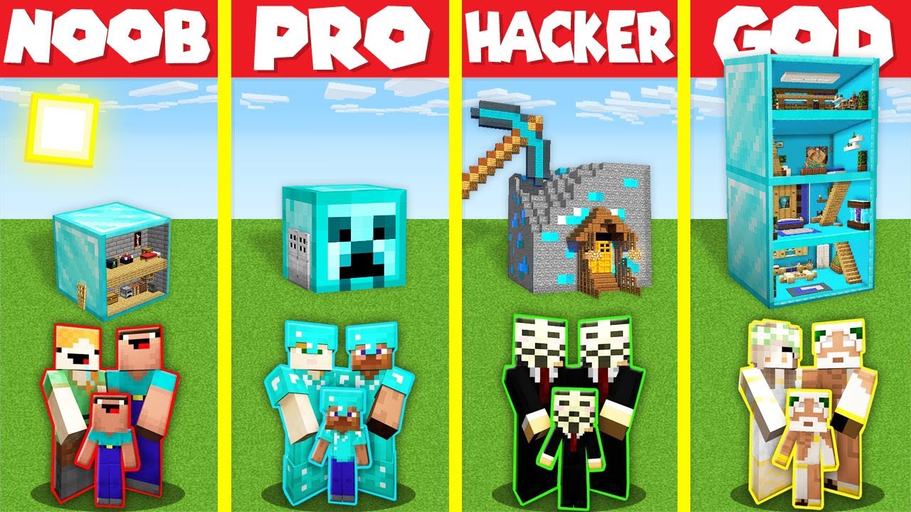 Minecraft Battle: INSIDE DIAMOND BLOCK BASE HOUSE BUILD CHALLENGE - NOOB vs PRO vs HACKER vs GOD ...