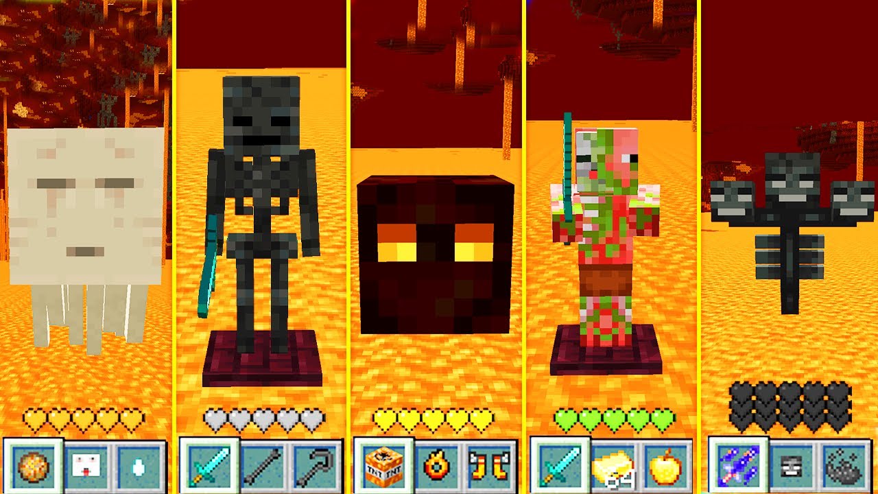 Minecraft HOW to play NETHER MONSTER GHAST SKELETON WITHER ZOMBIE ...