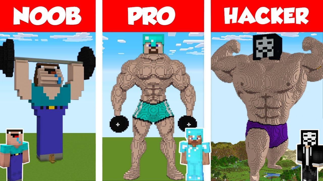 Minecraft NOOB vs PRO vs HACKER: BODYBUILDER STATUE HOUSE BUILD ...