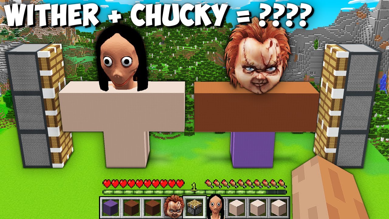 I can COMBINE BIGGEST CHUCKY and MOMO OF 1000 BLOCKS in Minecraft ...