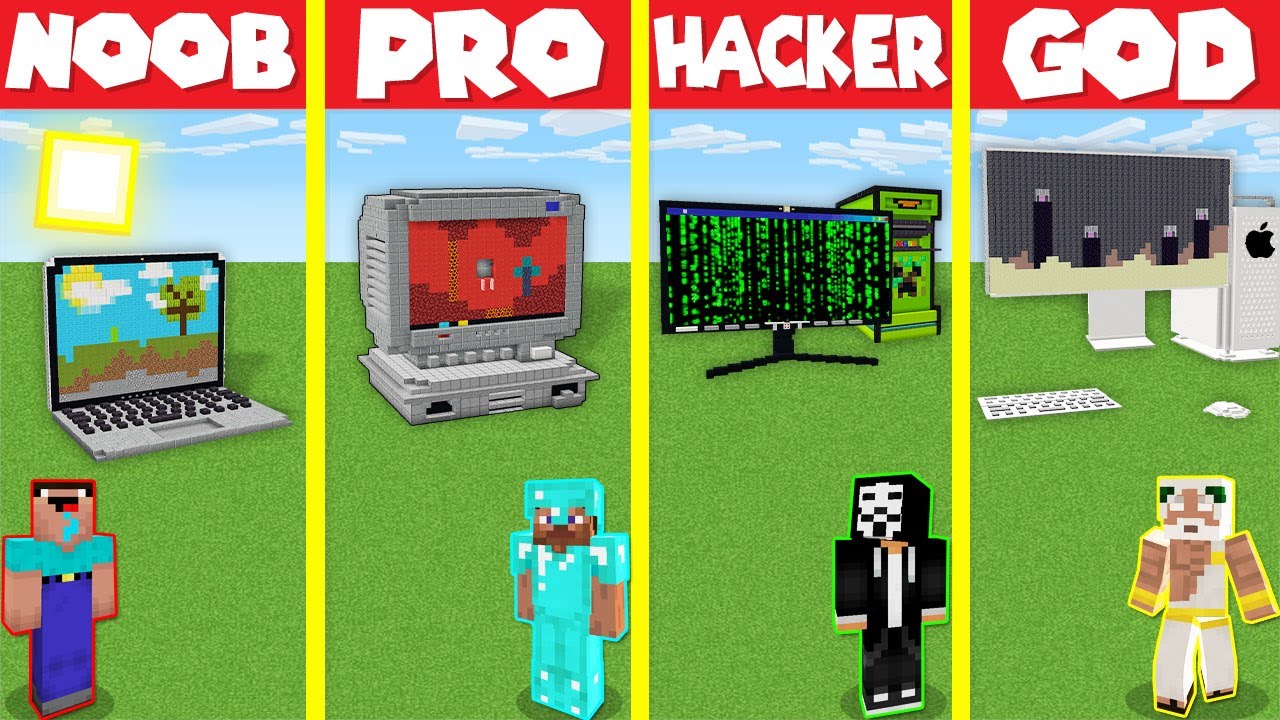 Minecraft Battle: PC DESKTOP BASE HOUSE BUILD CHALLENGE - NOOB vs PRO ...