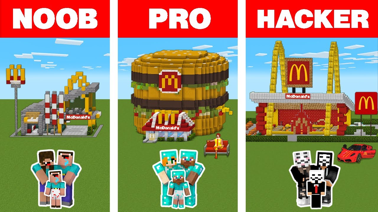 Minecraft NOOB vs PRO vs HACKER: FAMILY MCDONALDS HOUSE BUILD CHALLENGE ...