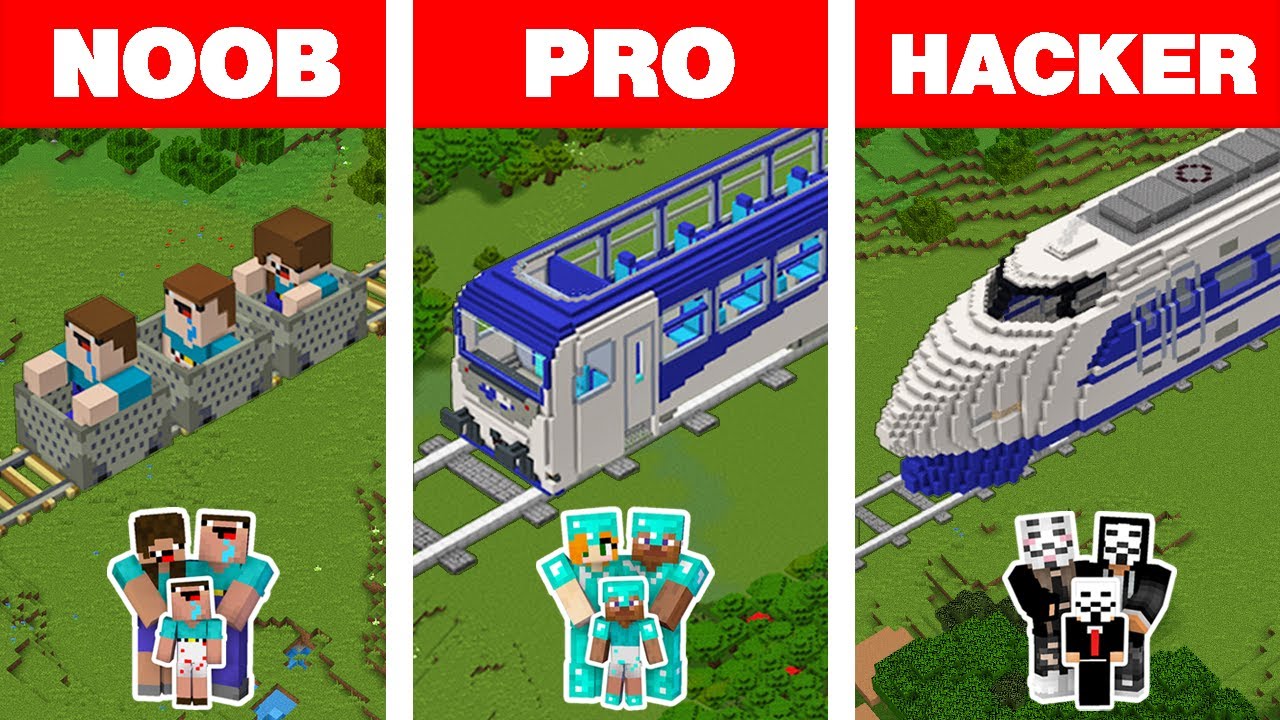Minecraft NOOB vs PRO vs HACKER: FAMILY TRAIN HOUSE BUILD CHALLENGE ...