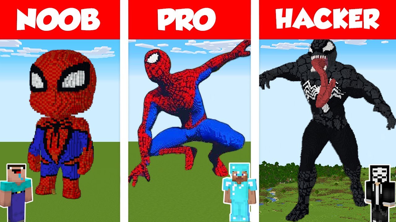 Minecraft NOOB vs PRO vs HACKER: SPIDER MAN STATUE HOUSE BUILD ...