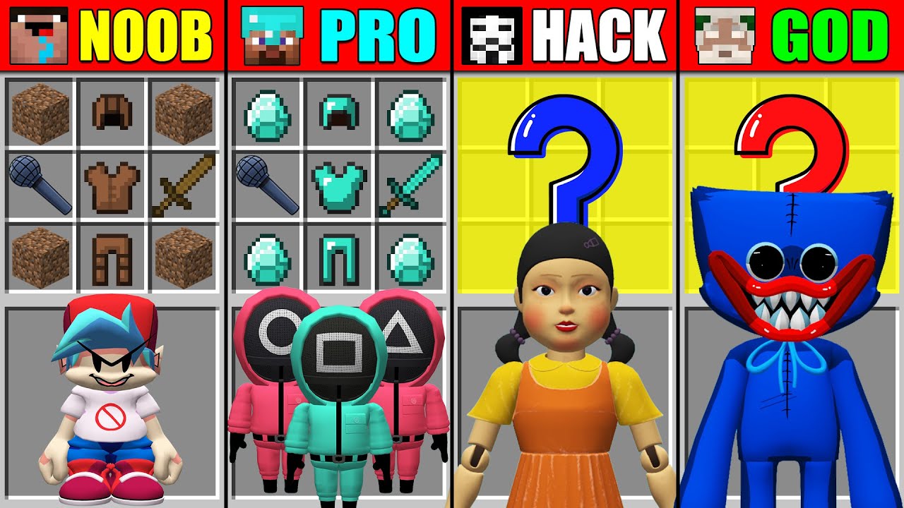 Minecraft NOOB vs PRO vs HACKER vs GOD FNF HUGGY WUGGY vs SQUID GAME ...