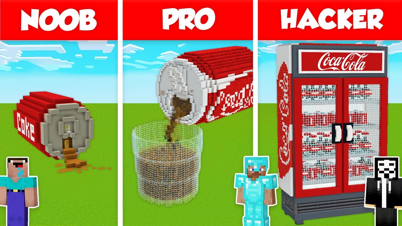 COCA COLA SODA BASE HOUSE BUILD CHALLENGE - NOOB vs PRO vs HACKER ...
