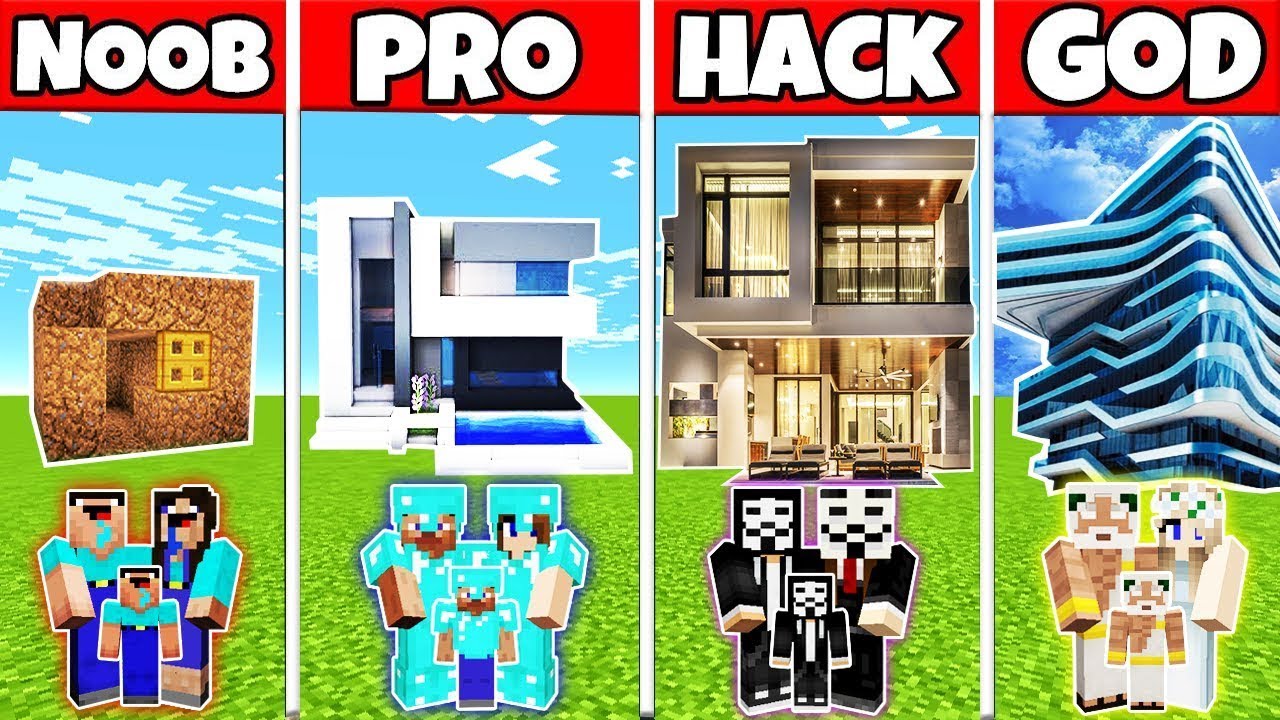 Minecraft Battle: FAMILY LUXURY FUTURE HOUSE BUILD CHALLENGE - NOOB vs ...
