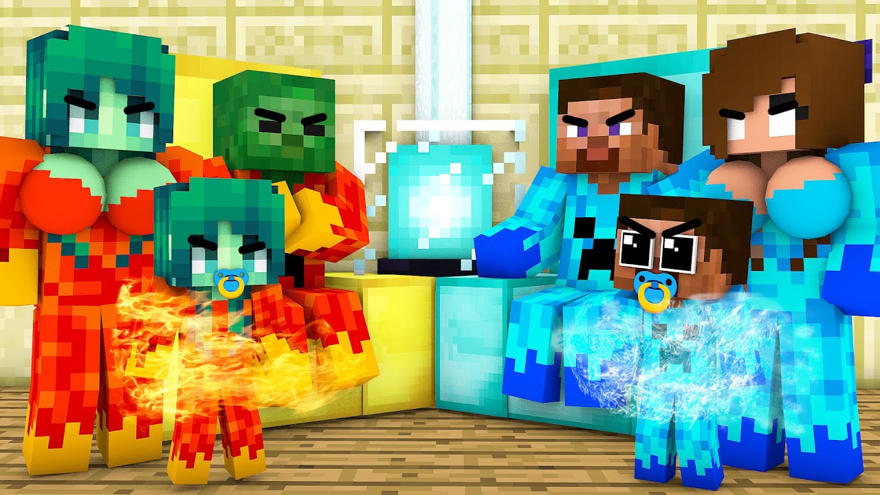 Monster School : FIRE ZOMBIE FAMILY VS ICE HEROBRINE FAMILY - Minecraft ...