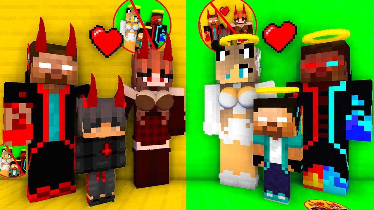 Monster School : ICE Angels Family Herobrine and Fire Devil Family ...