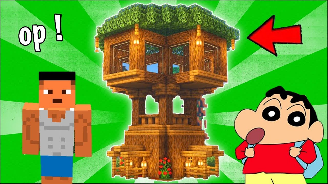 SHINCHAN Made An ULTIMATE MODERN Treehouse In Minecraft - Minecraft videos