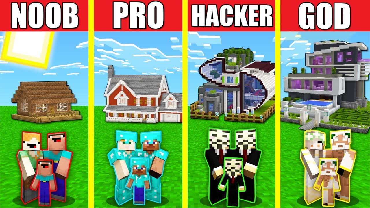 Minecraft Battle: FAMILY HOUSE BUILD CHALLENGE - NOOB vs PRO vs HACKER ...