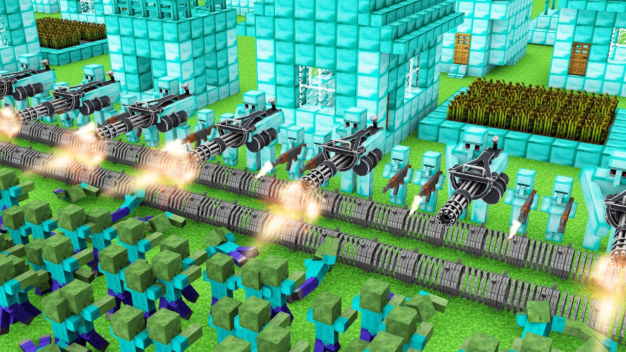 Minecraft Diamond Villager and Diamond Golem BUY a MINIGUN to Protect ...