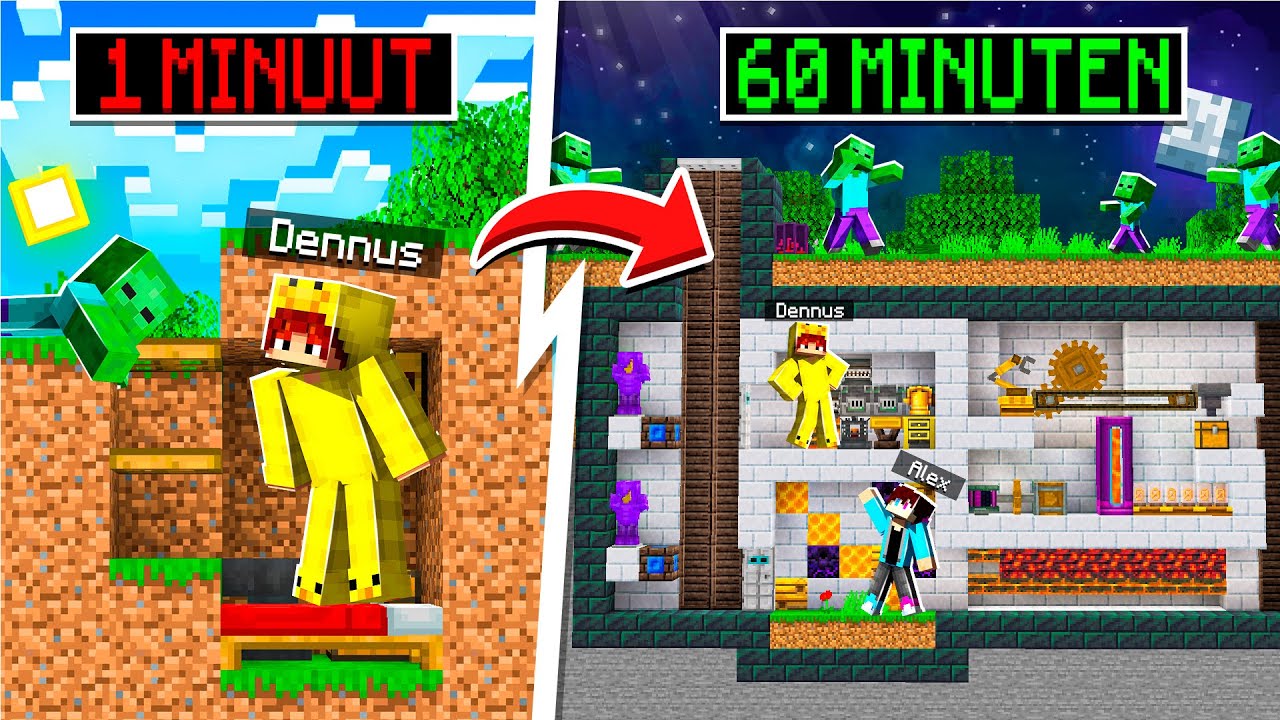 1 MINUUT vs 60 MINUTEN BUNKER Bouwen CHALLENGE! (Minecraft) - Minecraft ... 1 MINUUT vs 60 MINUTEN BUNKER Bouwen CHALLENGE! (Minecraft) - Minecraft ...
