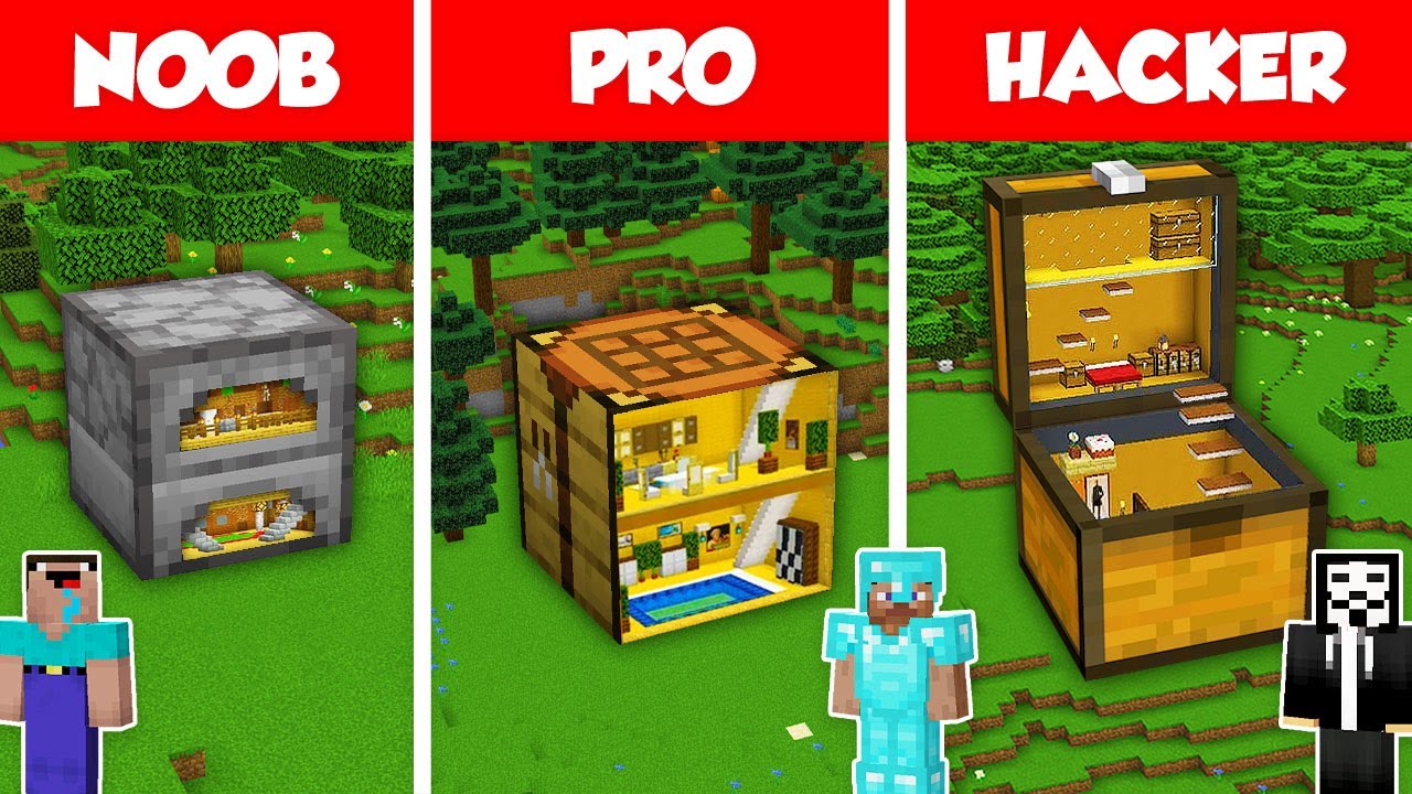 INSIDE ONE BLOCK BASE HOUSE BUILD CHALLENGE - NOOB vs PRO vs HACKER / Minecraft Battle Animation ...