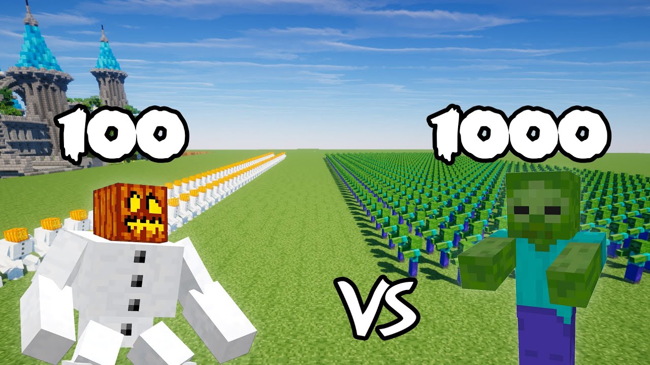 100 Mutant Snow Golems Vs 1000 Zombies |Minecraft| - Minecraft videos