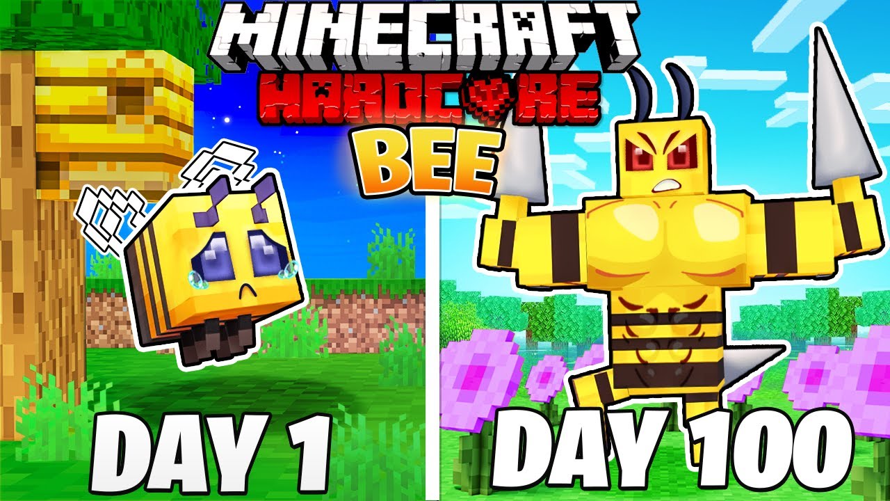 I Survived 100 DAYS as a BEE in HARDCORE Minecraft! - Minecraft videos