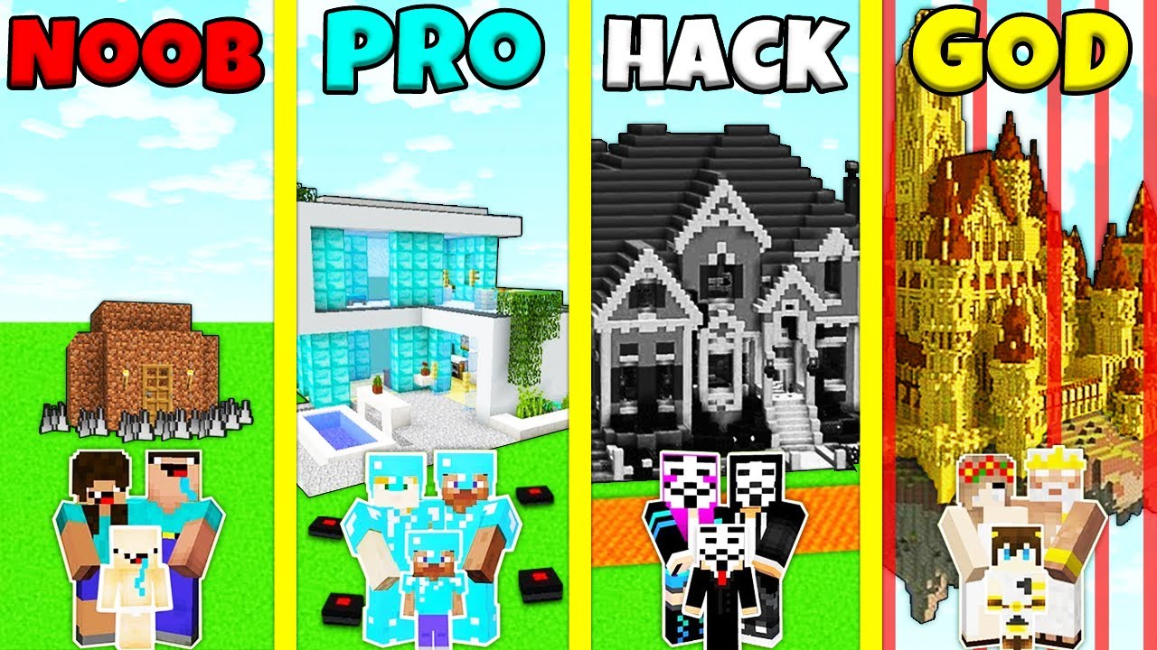Minecraft Battle: NOOB vs PRO vs HACKER vs GOD: SECURE SAFEST HOUSE BASE BUILD CHALLENGE ...