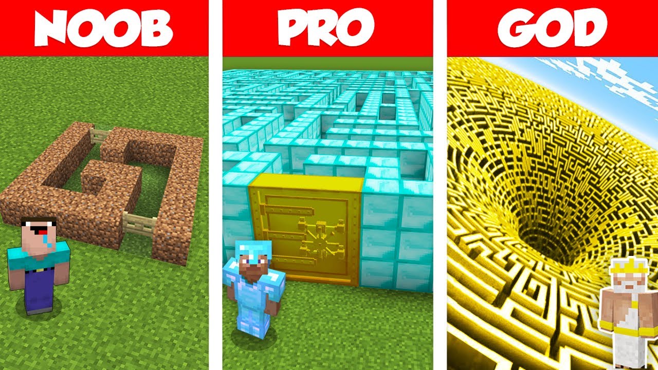 Minecraft NOOB vs PRO vs GOD: GIANT MAZE HOUSE BUILD CHALLENGE! SECRET MAZE! (Animation ...