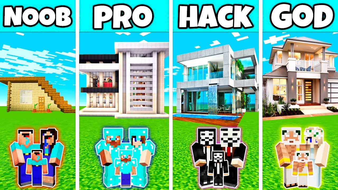 Minecraft: PRIME PRETTY MANSION HOUSE BUILD CHALLENGE - NOOB vs PRO vs ...