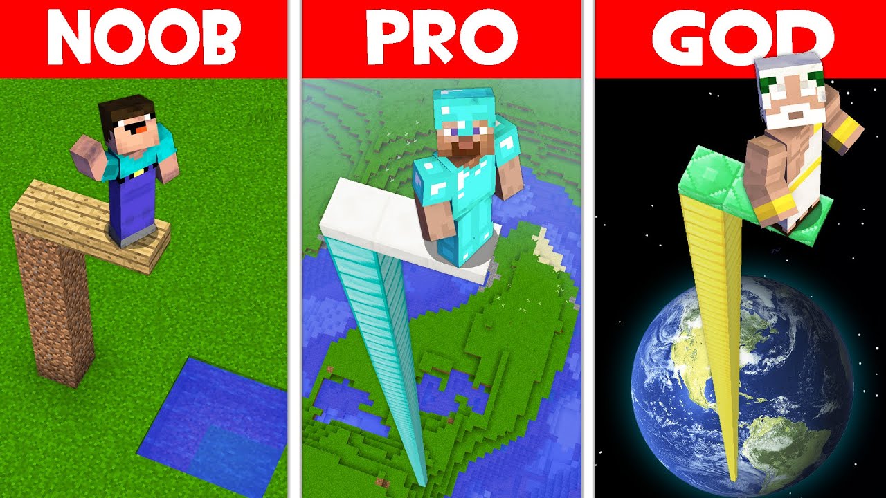 TALLEST WATER SPRINGBOARD BUILD CHALLENGE! HIGHEST BLOCK TOWER in Minecraft NOOB vs PRO vs GOD ...