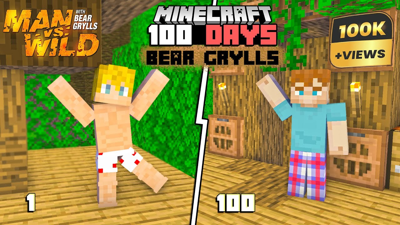 100 Days in Man Vs Wild in Minecraft - Minecraft videos