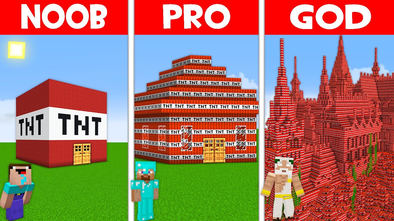 GIANT TNT HOUSE BUILD CHALLENGE! TNT BASE vs TNT CASTLE in Minecraft ...