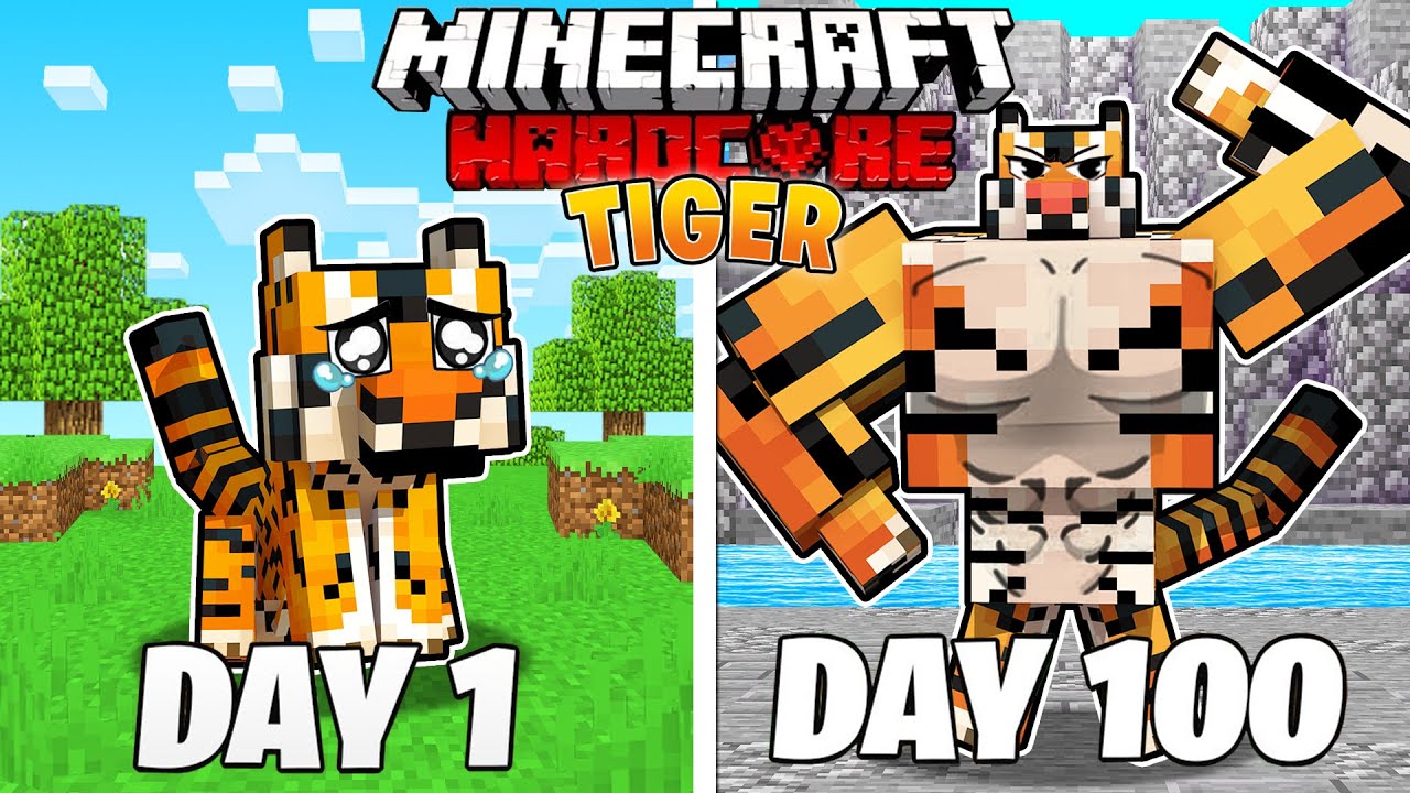 I Spent 100 Days as TIGER in HARDCORE Minecraft! - Minecraft videos