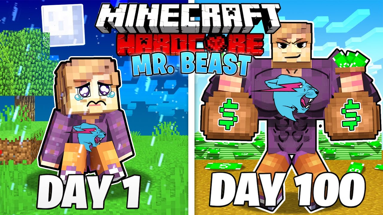 I Survived 100 Days as MrBEAST in HARDCORE Minecraft! - Minecraft videos