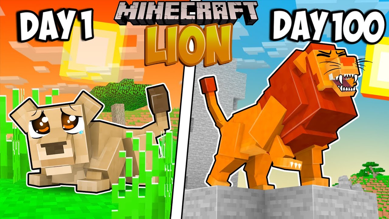 I Survived 100 Days as a LION in Minecraft - Minecraft videos