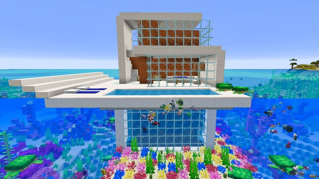 MODERN WATER HOUSE BUILD CHALLENGE in Minecraft - Minecraft videos