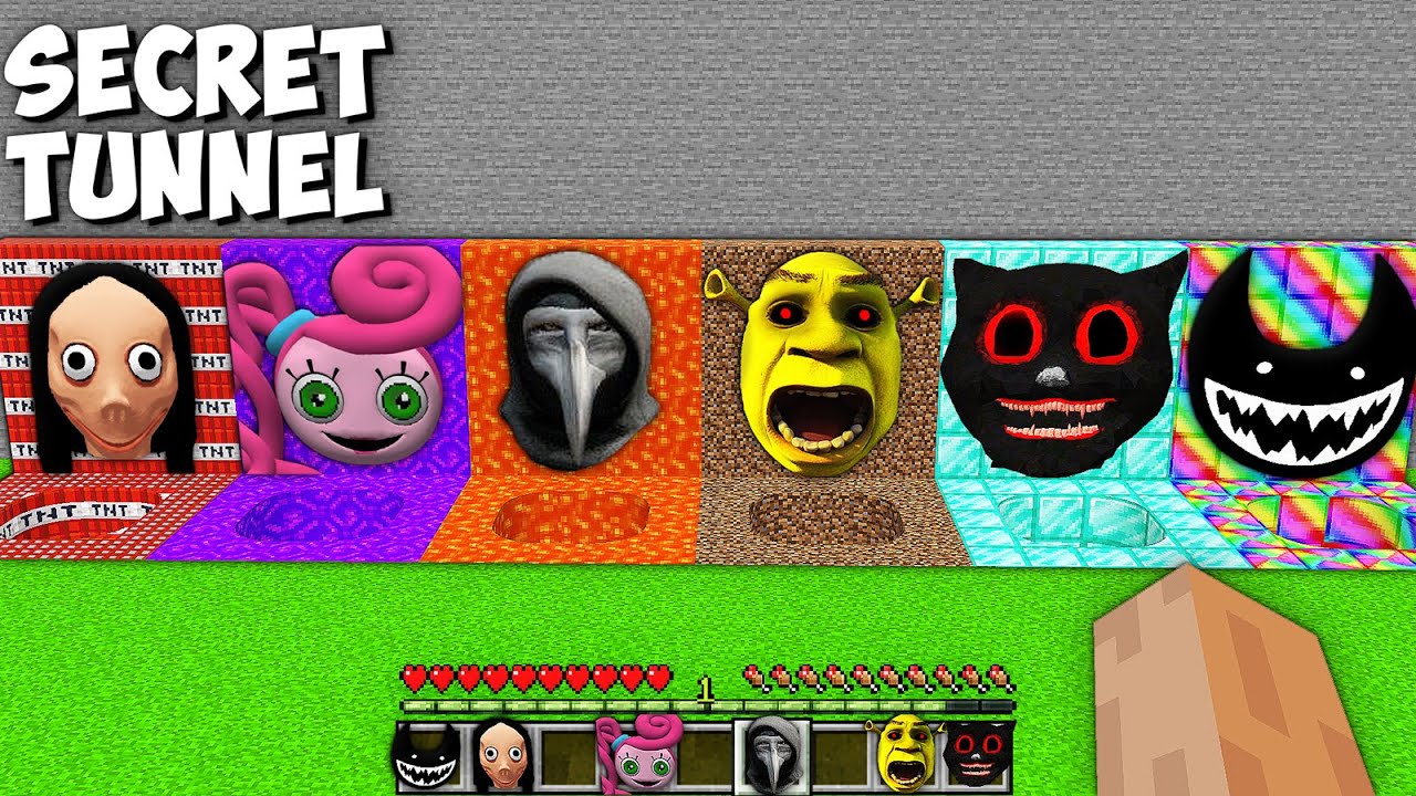 What's INSIDE the SECRET TUNNELS in Minecraft ? SHREK, BENDY, MINION ...