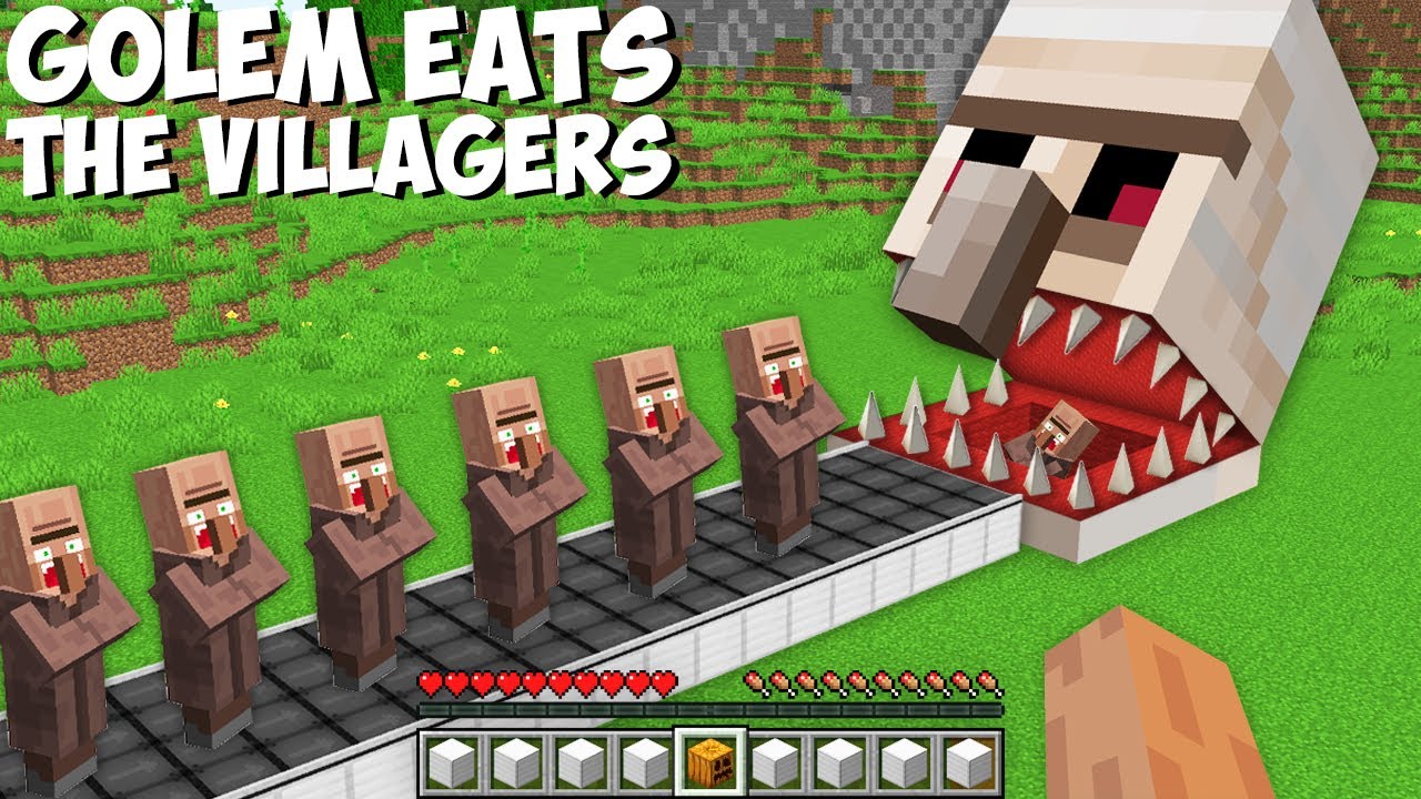 Why this EVIL GOLEM HEAD EATING ALL VILLAGERS in Minecraft ? SCARY ...
