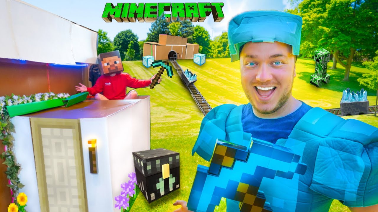 50 Hours In BOX FORT Minecraft City! (Minecraft Mini Movie Part 1 ...