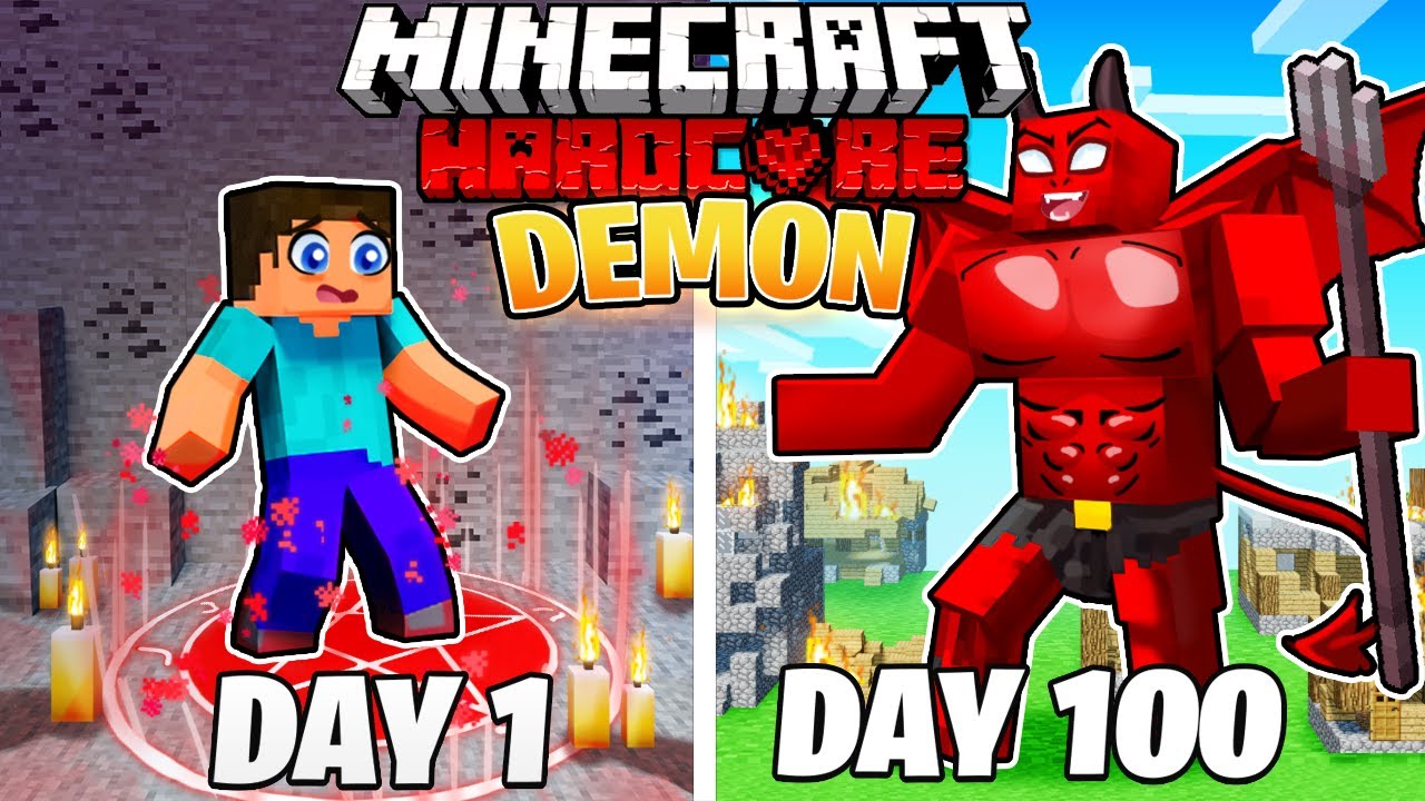 I Survived 100 DAYS as a DEMON in HARDCORE Minecraft! - Minecraft videos