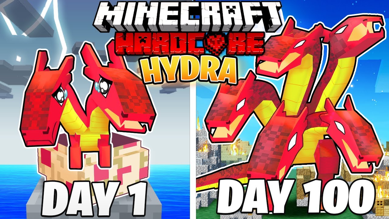 I Survived 100 DAYS as a HYDRA in HARDCORE Minecraft! - Minecraft videos