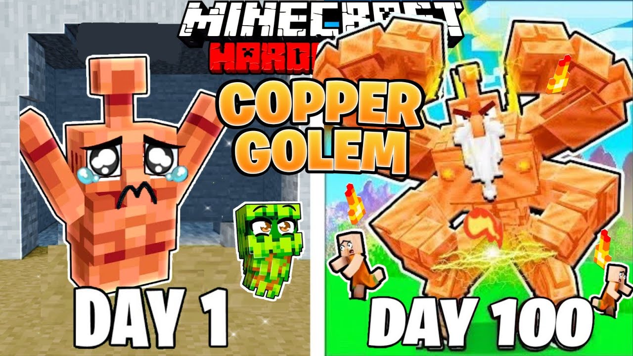 I Survived 100 Days as a COPPER GOLEM in HARDCORE Minecraft (hindi) - Minecraft videos