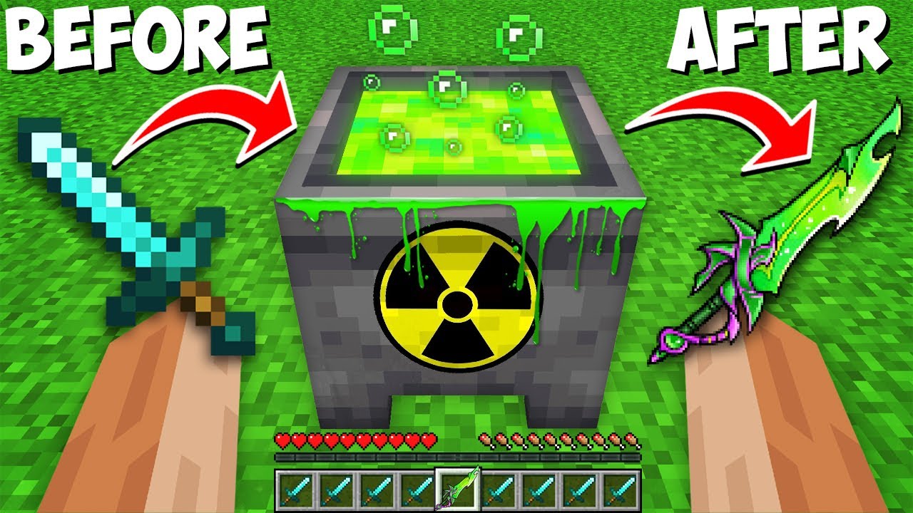 I used SUPER SECRET RADIATION LIQUID TO UPGRADE SWORD in Minecraft ...