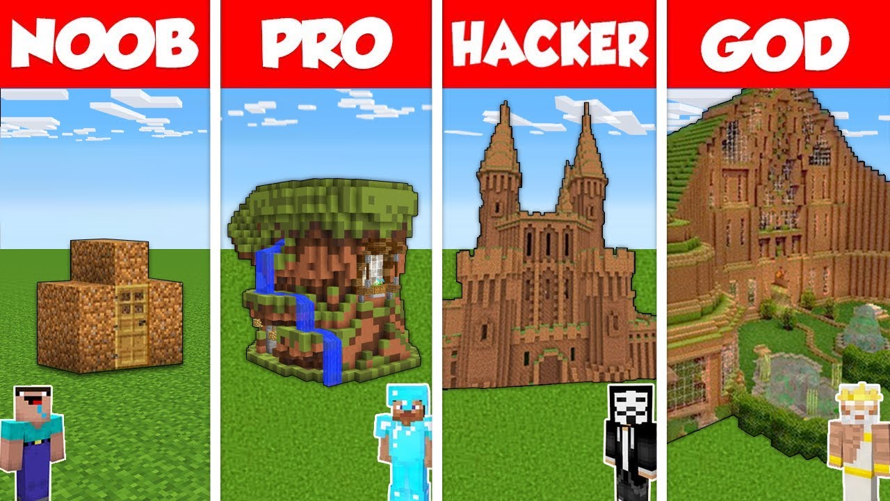 Minecraft Battle NOOB vs PRO vs HACKER vs GOD: DIRT HOUSE BASE BUILD CHALLENGE - Animation ...