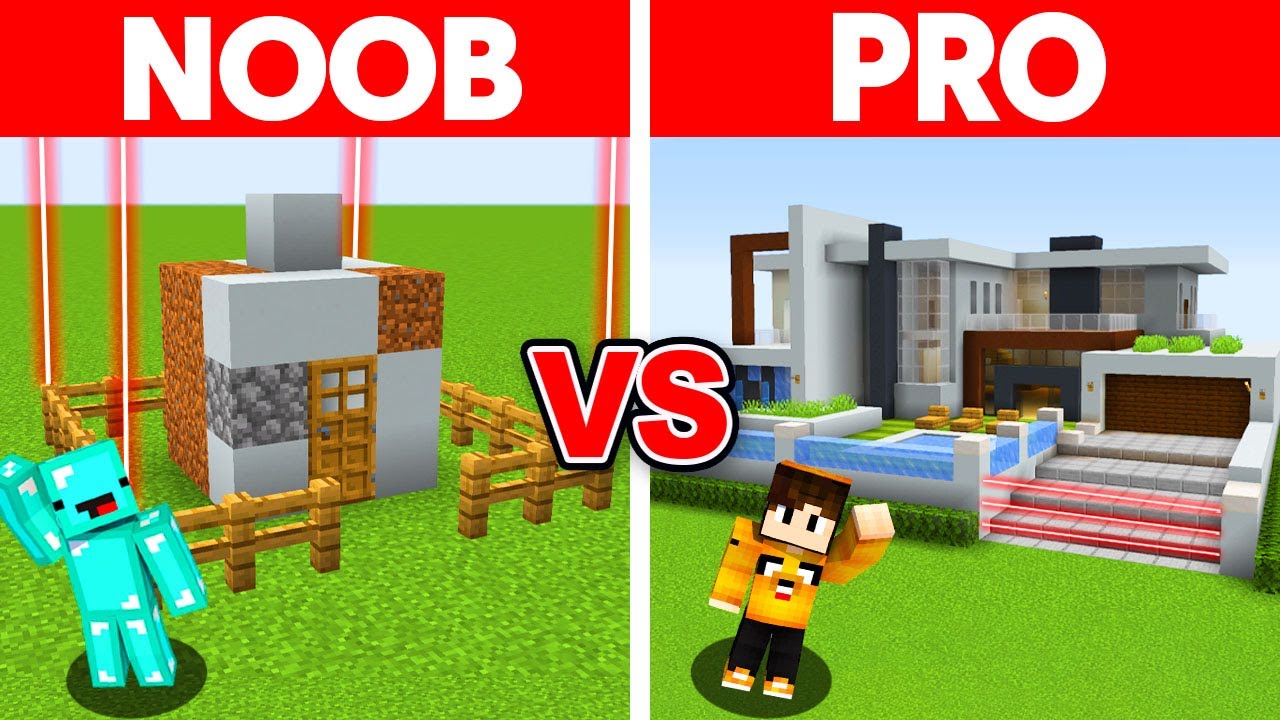 Minecraft NOOB vs PRO: SAFEST MODERN HOUSE BUILD CHALLENGE - Minecraft videos