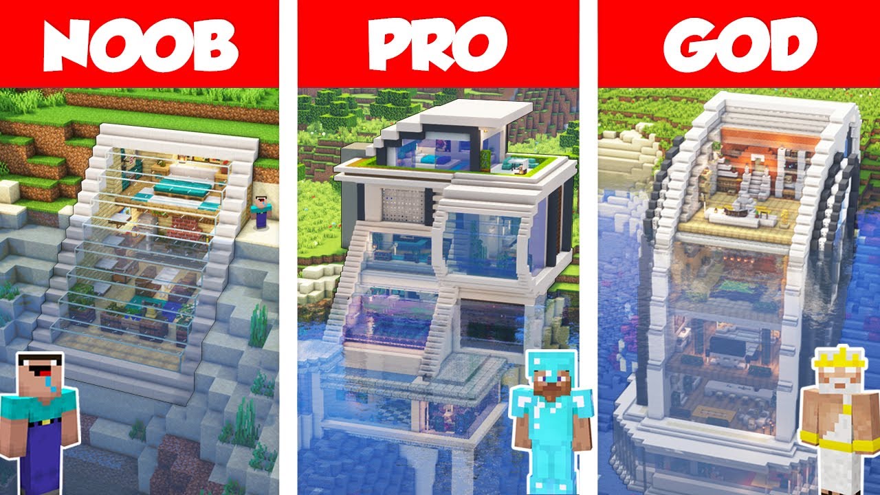 Minecraft NOOB vs PRO vs GOD: UNDERWATER MODERN HOUSE BUILD CHALLENGE in Minecraft / Animation ...