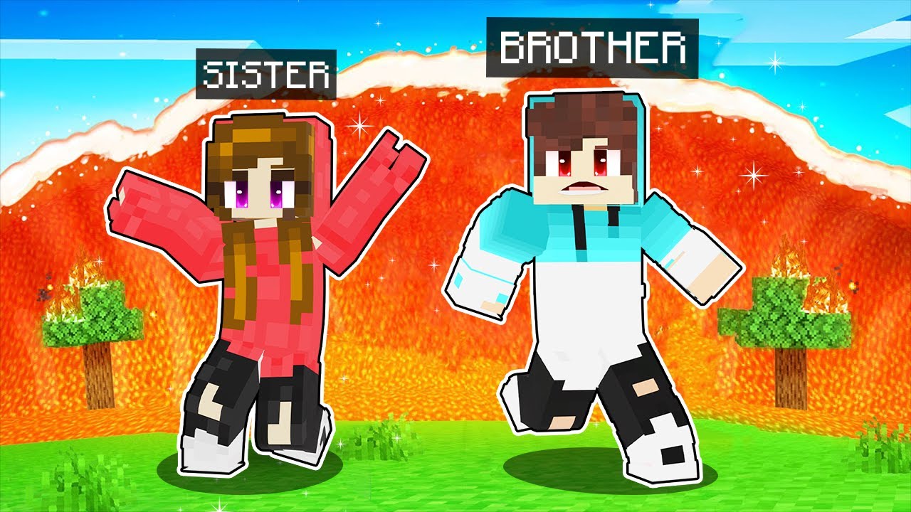 SURVIVING LAVA TSUNAMI WITH SISTER IN MINECRAFT - Minecraft videos