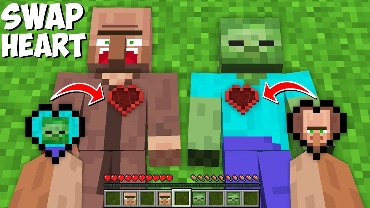 What if I SWAP THE HEART OF ZOMBIE AND VILLAGER in Minecraft ? HEART ...