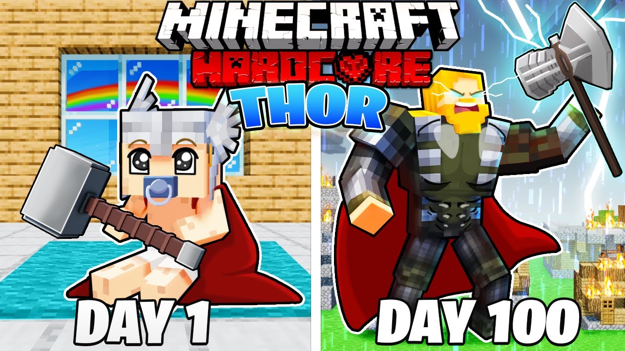I Survived 100 DAYS as THOR in HARDCORE Minecraft! - Minecraft videos