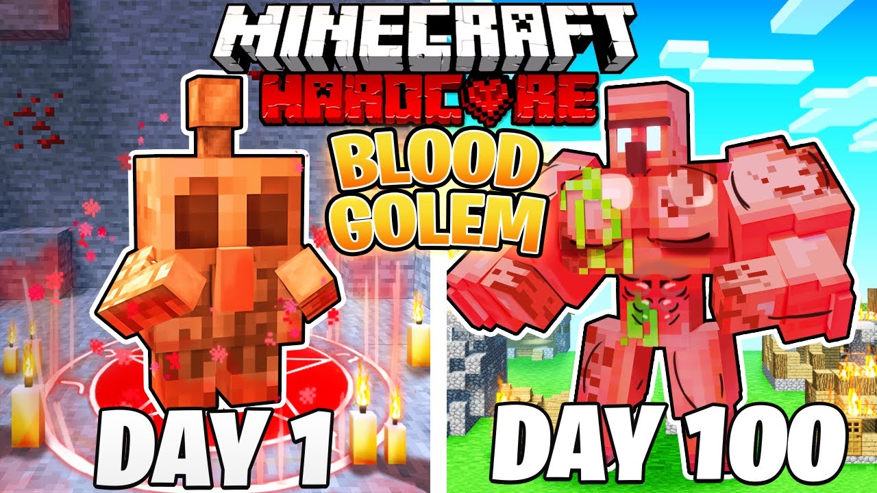 I Survived 100 DAYS as a BLOOD GOLEM in HARDCORE Minecraft! - Minecraft videos