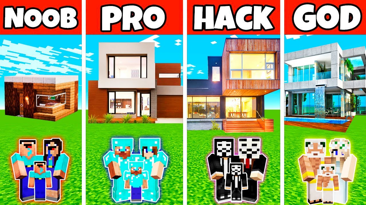 Minecraft: CASUAL MODERN HOUSE BUILD CHALLENGE - NOOB vs PRO vs HACKER ...