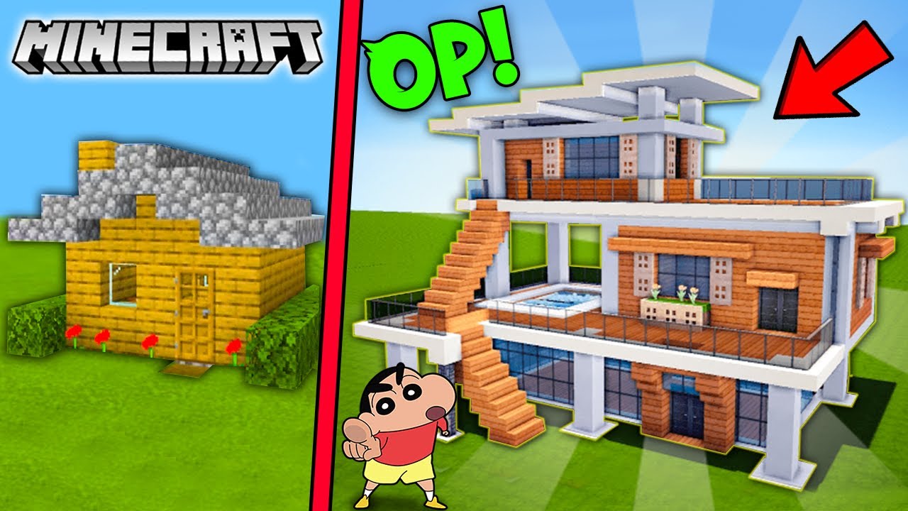 SHINCHAN Made An ULTIMATE MODERN WOOD HOUSE In Minecraft - Minecraft videos